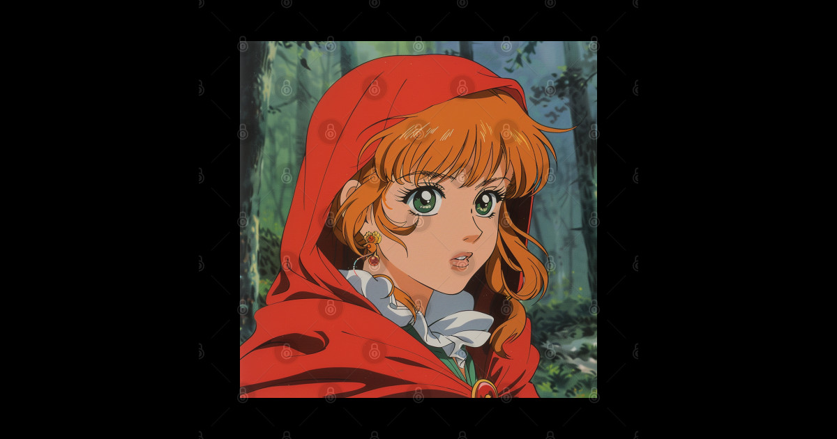 Retro Anime Red Riding Hood Night Forest Vintage 70s 80s 90s - Red ...