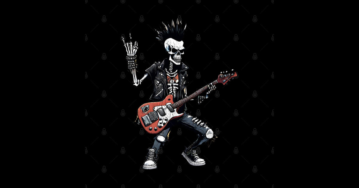 Punk Rock Skeleton Guitar Shredder - Punk Rock Skeleton - Sticker ...