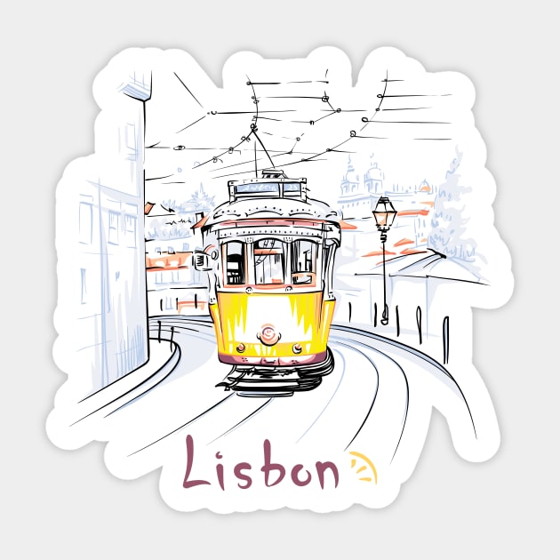 Famous vintage yellow 28 tram in Lisbon - Yellow - Sticker | TeePublic