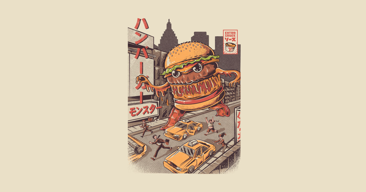 BurgerZilla - Burger Attack - Burgers - T-Shirt | TeePublic