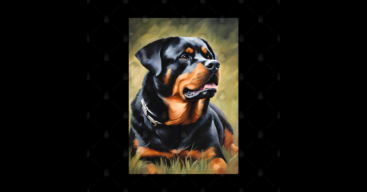 Rottweiler Dog Oil Painting - Rottweiler - Sticker | TeePublic