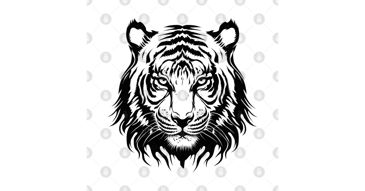 Black And White Front Facing Tiger Face Silhouette Vector - Tiger Face ...