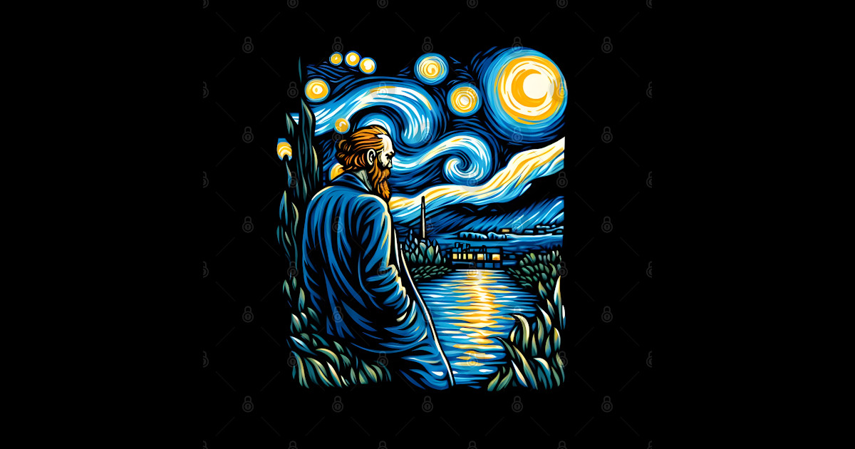 Van Gogh Starry Night River Scene - Van Gogh Art - Sticker | TeePublic