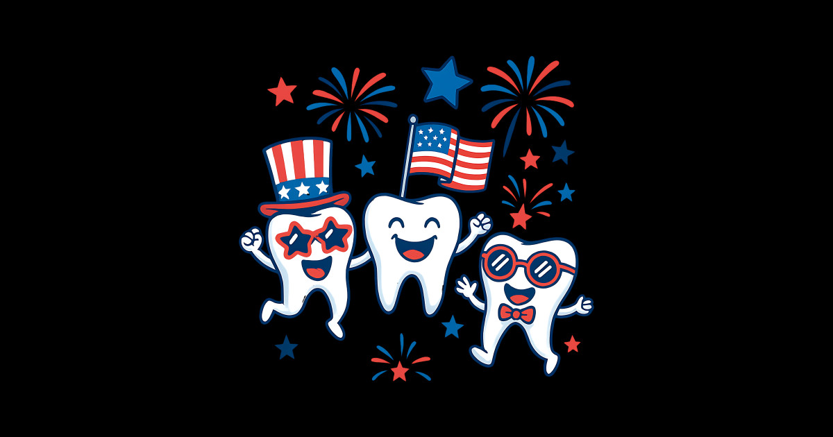 Three th 4th Of July US Flag Firework Dentist Dental Team - Red White ...