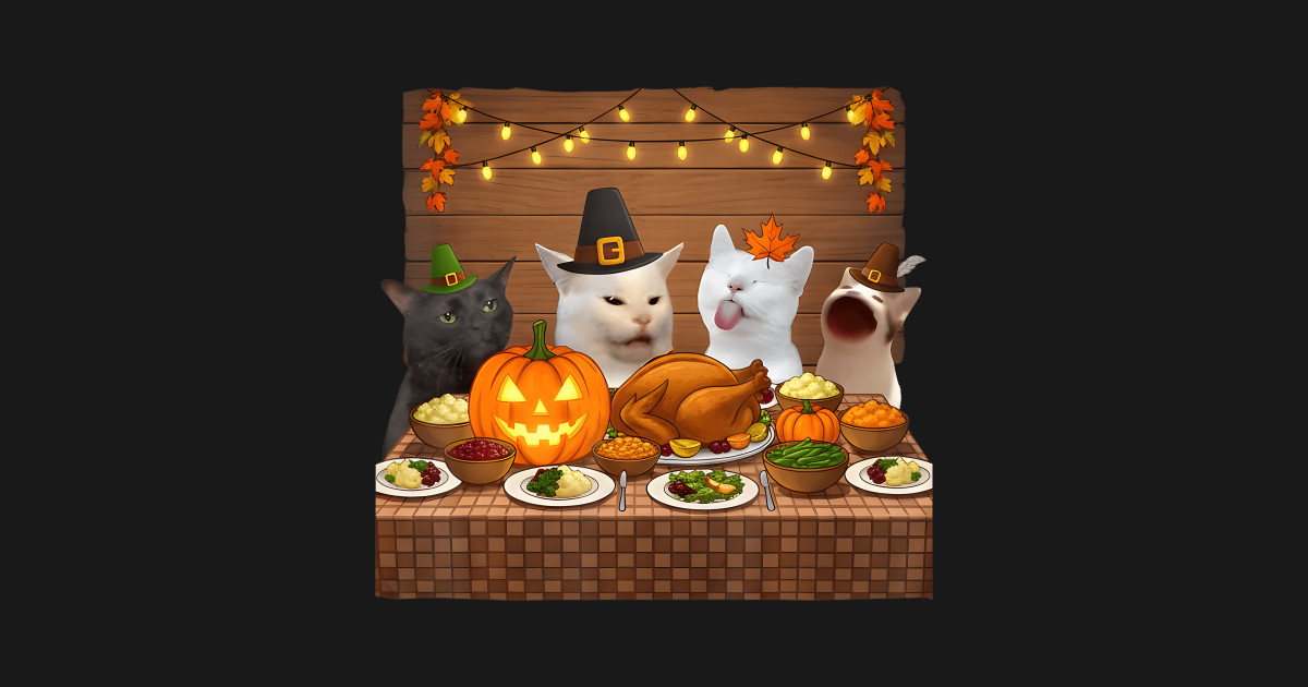 Thanksgiving Cats Dinner Feast - Thanksgiving Cats Feast - T-Shirt ...