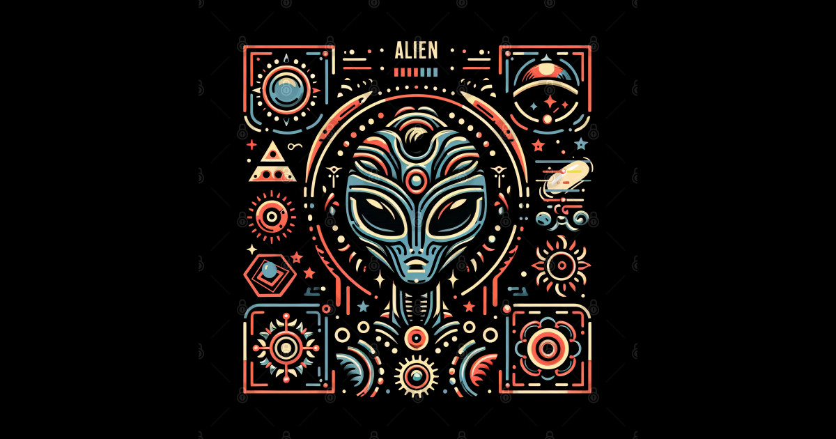 Galactic Alien Symmetry - Alien Art Sci Fi Cosmic Sci Fi - Sticker ...
