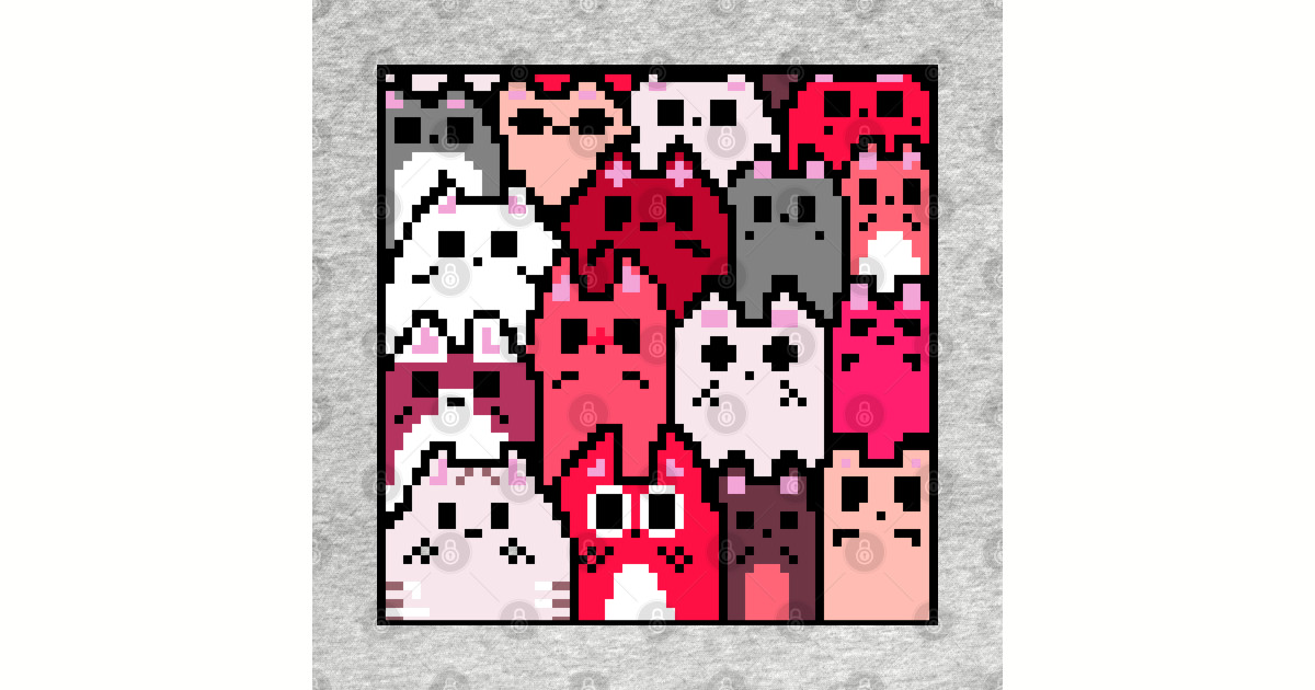Kawaii Cats Pattern Pixel Art (Pink) - Cat - Posters and Art Prints ...