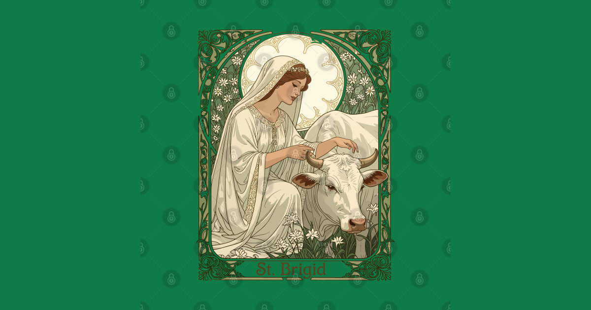 St Brigid Patroness Saint Of Ireland With White Cow - St Brigid - T ...