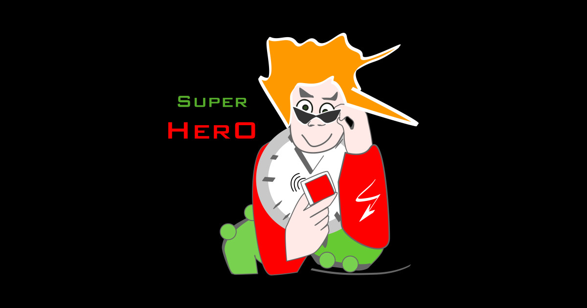 super hero - A Super Young Man Helps Others By Phone - Sticker | TeePublic