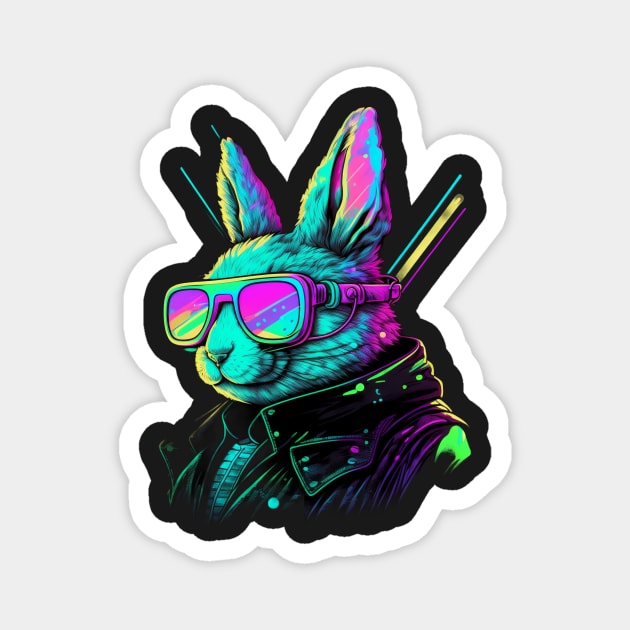 Synthwave/Retrowave neon RABBIT with Glasses - Rabbit - Magnet | TeePublic