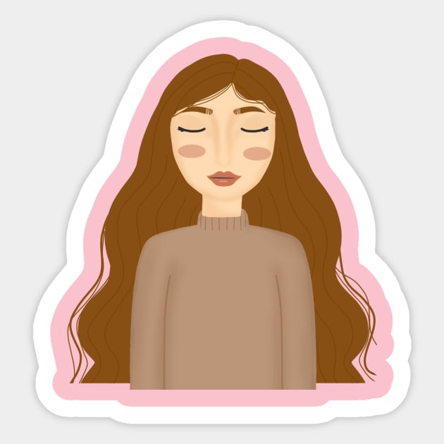 girl with brown hair - Woman - Sticker | TeePublic