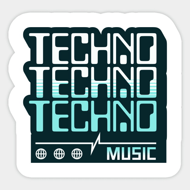 TECHNO - Retro Computer Font (Teal) - Techno Music - Sticker | TeePublic