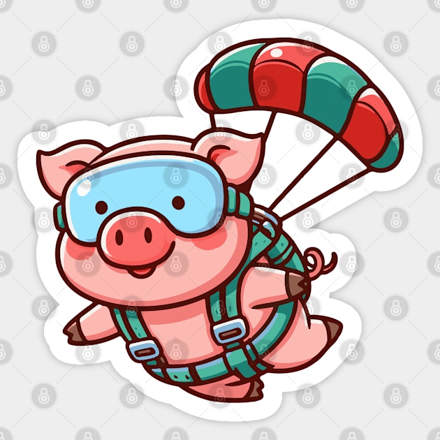 Cute pork skydiving - Pig Lover - Sticker | TeePublic