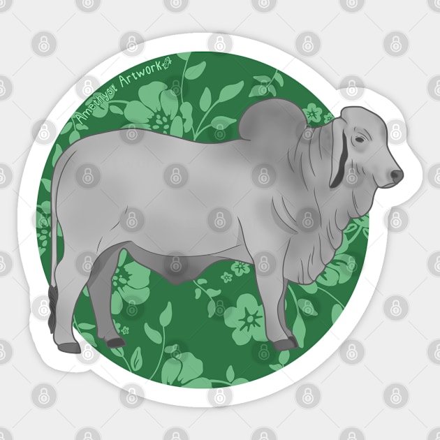 Brahman Bull with Green Floral Pattern - Brahman - Sticker | TeePublic