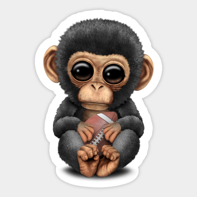 Cute Baby Chimp Playing With Football - Football - Sticker | TeePublic