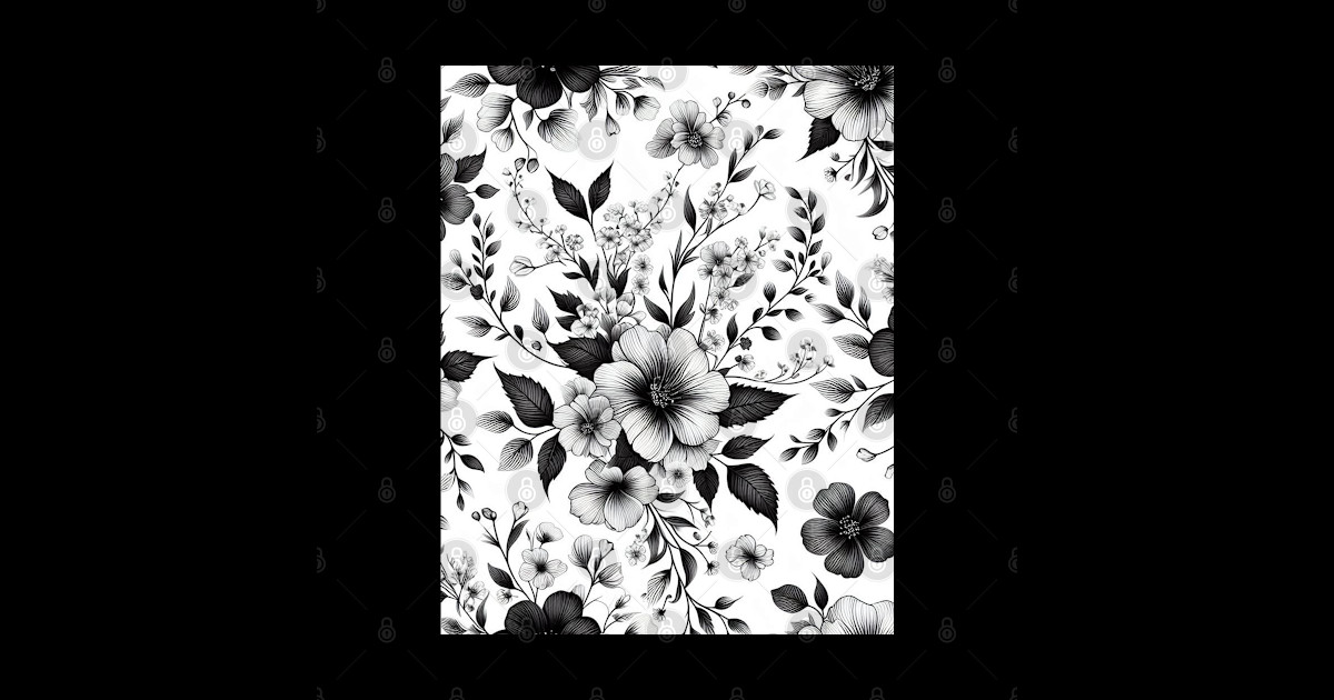 black and white flower art illustration wallpaper - Black And White ...