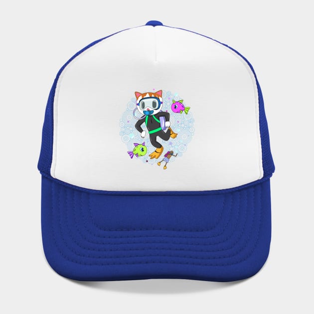 Scuba Diving Cat with Poop Snorkler - Kawaii Cat - Hat | TeePublic