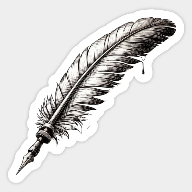 An Illustration of an Old Quill Pen - Quill - Sticker | TeePublic