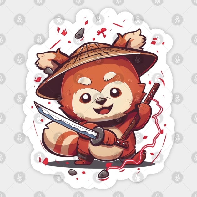 Cute Samurai Red Panda with sword - Red Panda - Sticker | TeePublic