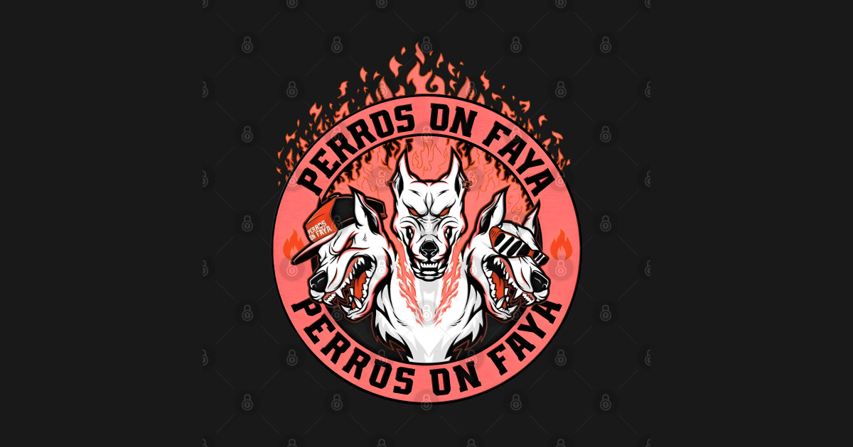 Perros On Faya Hell Dog Trio Red Color - Logo Design - T-Shirt | TeePublic