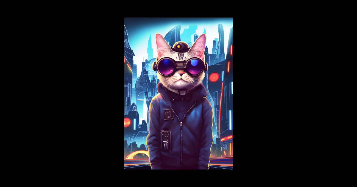 Cool Japanese Techno Cat In Future World Japan Neon City - Cool ...