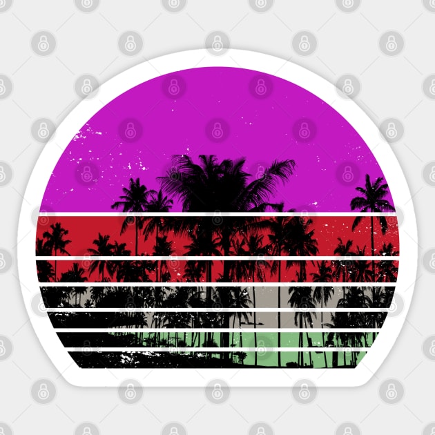 Retro Beach Palm Tree 80s Sunset Vintage - Palm Tree - Sticker | TeePublic