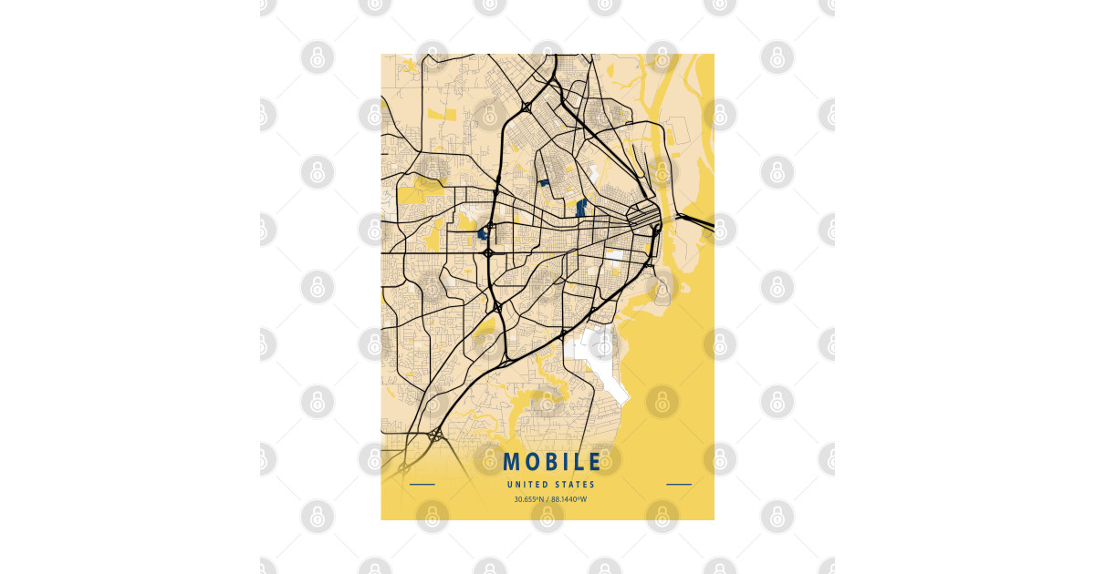 Mobile - United States Yellow City Map - Mobile United States Yellow ...
