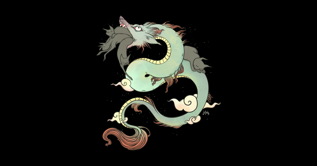 Flying Dragon In Space With Cats Drawing - Dragon - Posters and Art ...