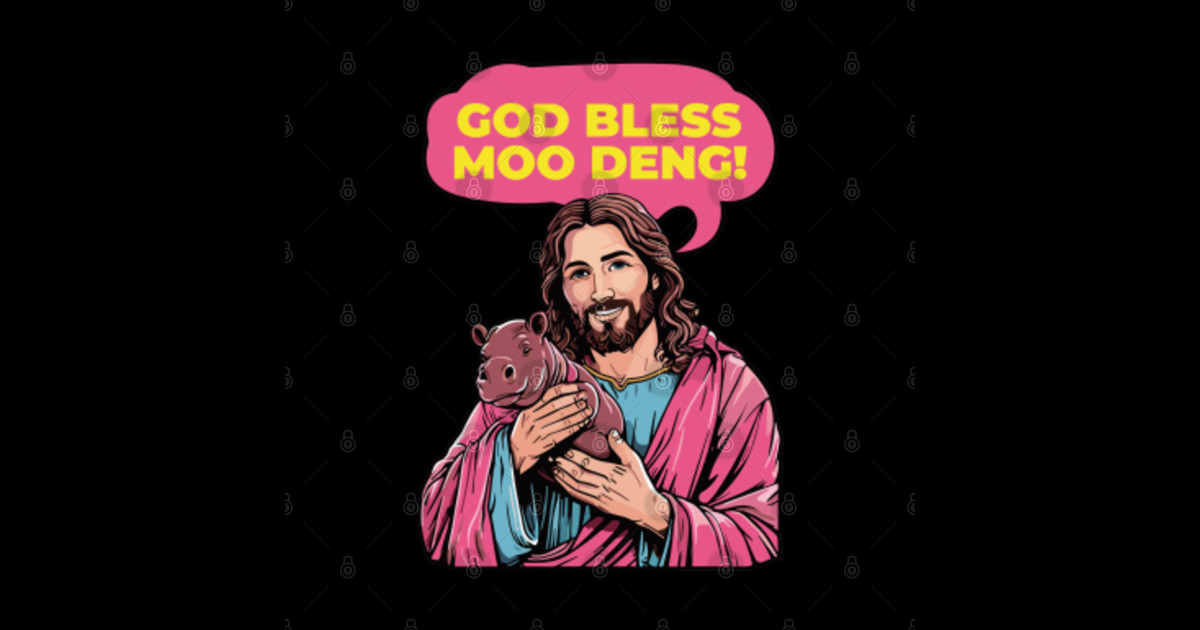 Moo Deng Jesus - Moo Deng - Sticker | TeePublic