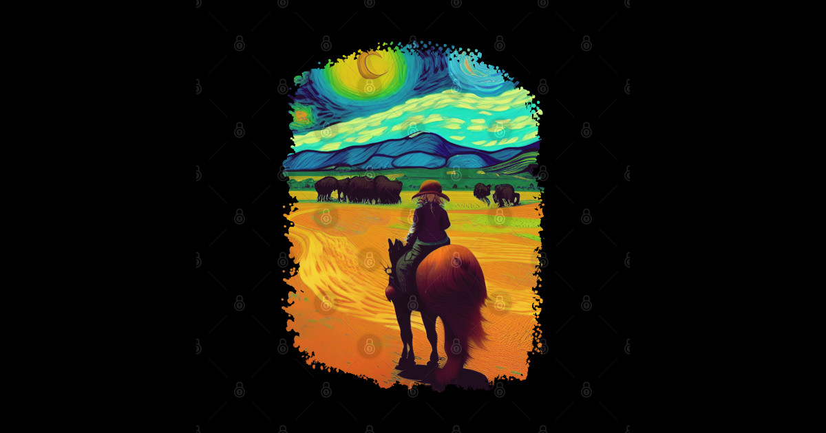 Lady riding a Horse on a Starry Night - Horse Riding - Posters and Art ...