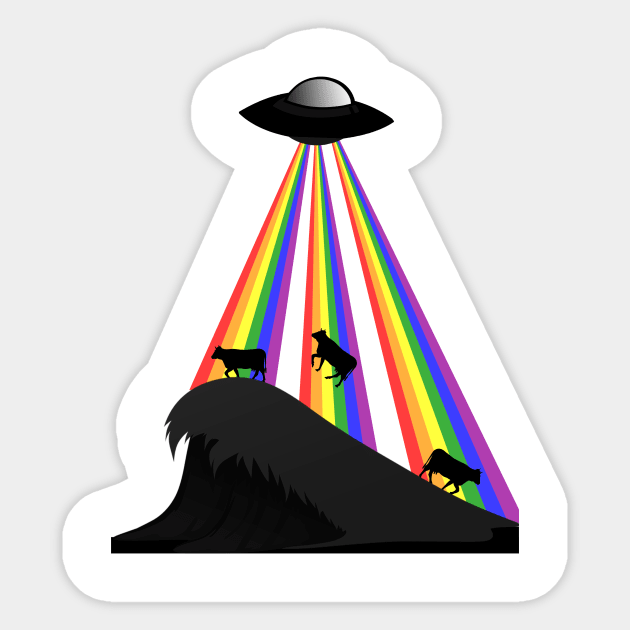 Alien Abduction Cows Rainbow Ray - Aliens - Sticker | TeePublic