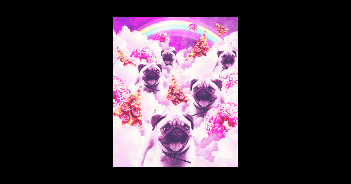 Pugs In The Clouds With Doughnut, Pizza, Rainbow - Pug - Sticker ...