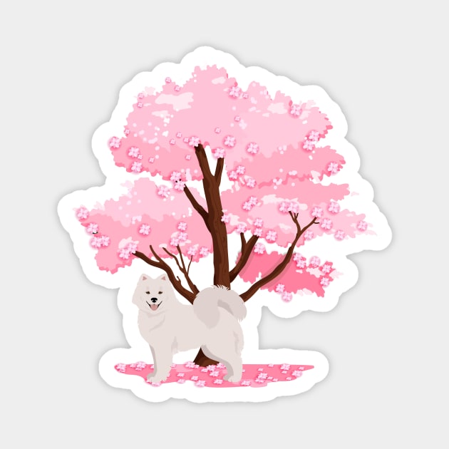 Samoyed Dog with Spring Sakura Tree - Samoyed - Magnet | TeePublic