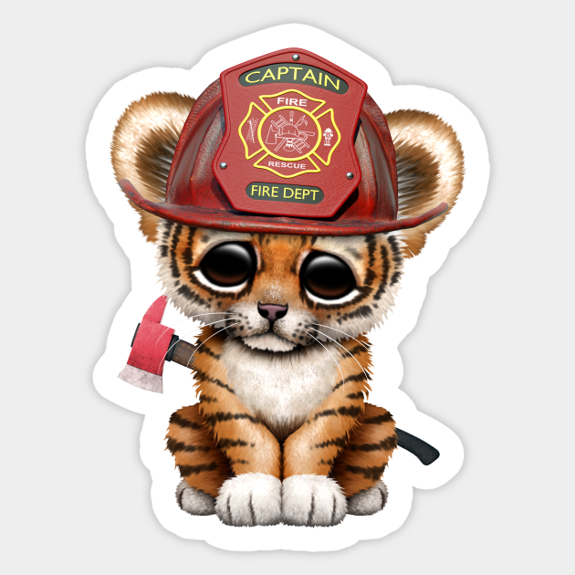Cute Tiger Cub Firefighter - Tiger - Sticker | TeePublic