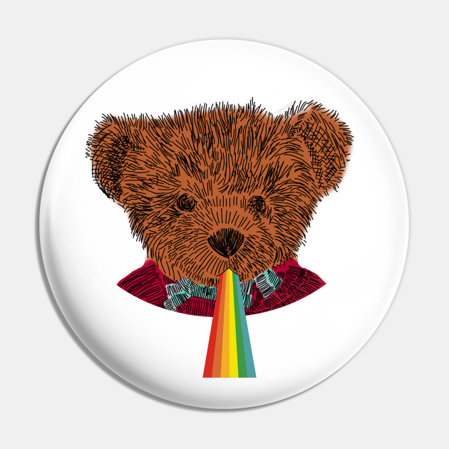 Animals with Rainbow Puke Teddy Bear Portrait - Bear - Pin | TeePublic