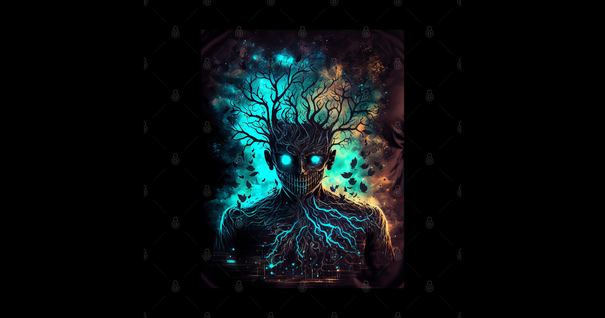 Scary tree man with neon eyes - Scary Tree Man With Neon Eyes - Sticker ...