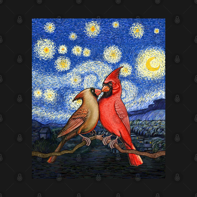 Red Cardinal bird Van Gogh starry night cute cardinals couple - Red ...