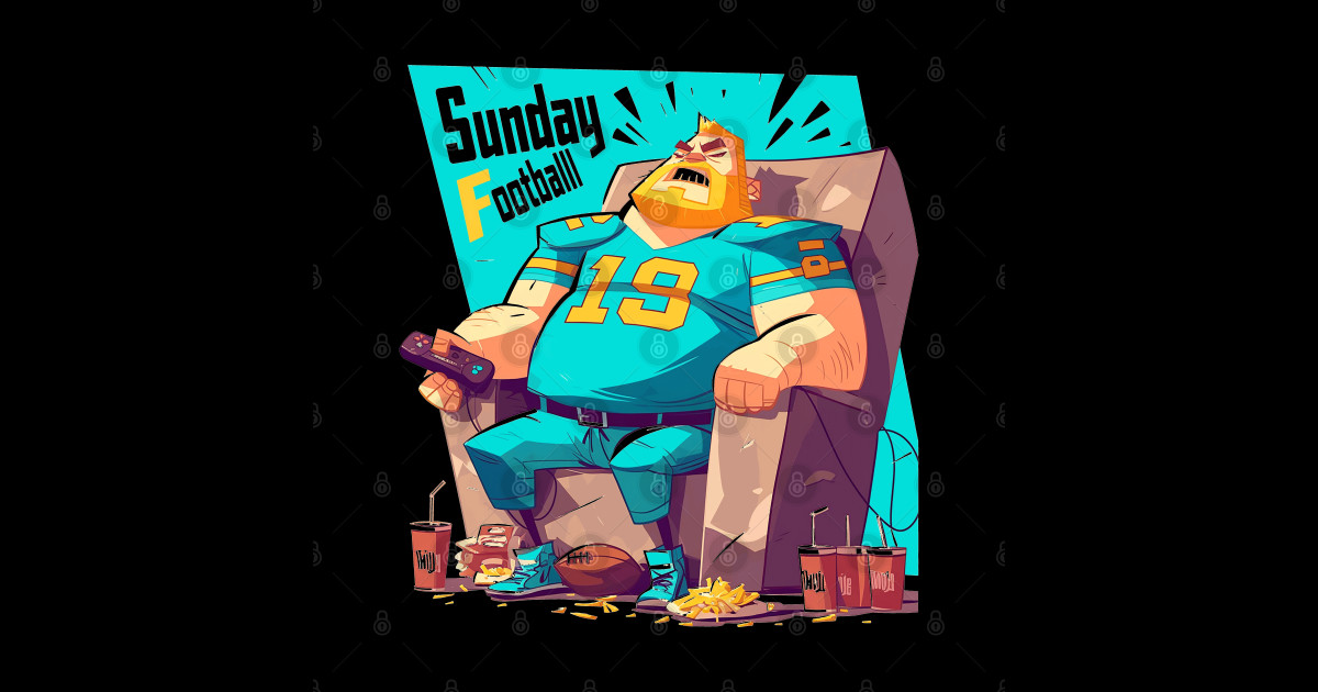 Intense Sunday Football & Gaming Fan Illustration - Sunday Football ...