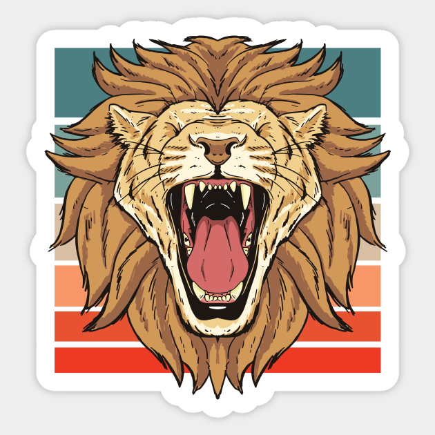 Retro Roaring Lion Cartoon - Roaring Lion - Sticker | TeePublic