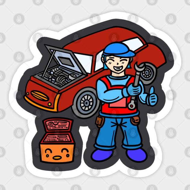 Chibi car mechanic - Car Mechanic - Sticker | TeePublic