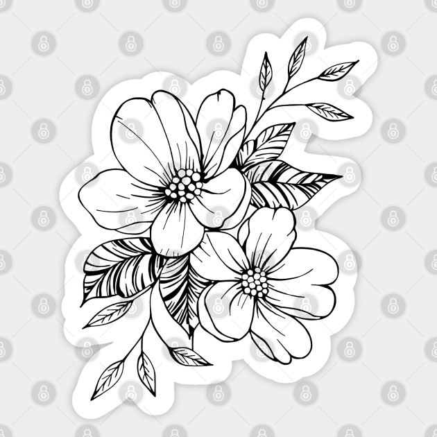 Floral Outline - Floral - Sticker | TeePublic