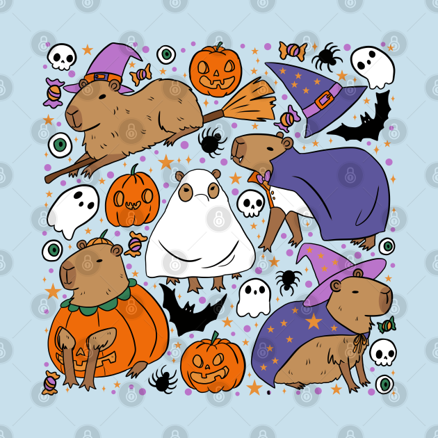 Cute halloween capybaras illustration - Halloween Gifts - T-Shirt ...