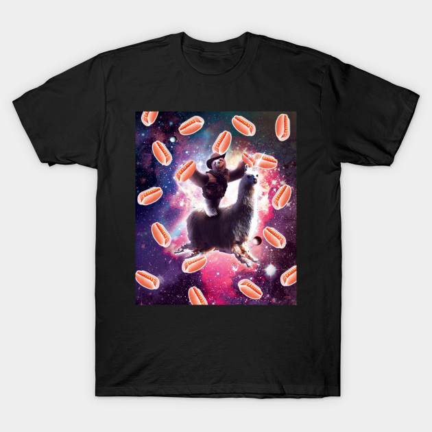 Cowboy Space Sloth On Llama Unicorn - Hot-Dog - Funny - T-Shirt | TeePublic