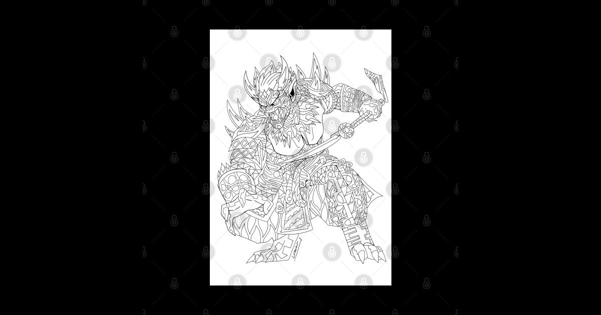 tribal samurai oni beast turtle ecopop with sword in mexican totonac ...