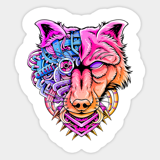 Cyberwolf - Wolf Head - Sticker | TeePublic