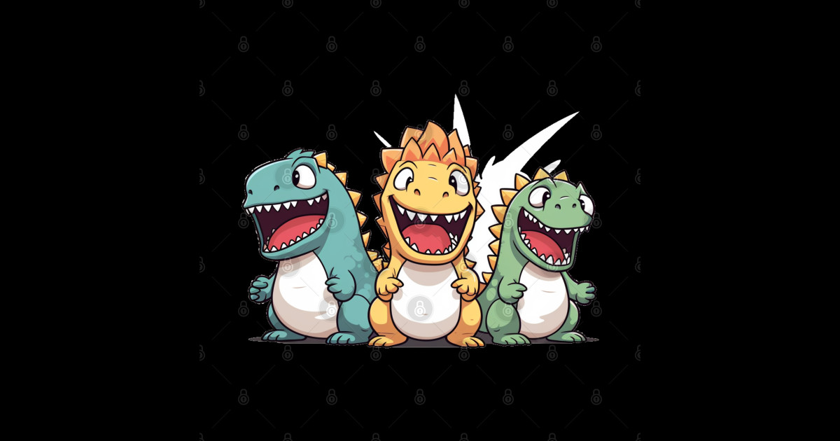 three Godzilla happy mood in kawaii cartoon style - Godzilla - Sticker ...