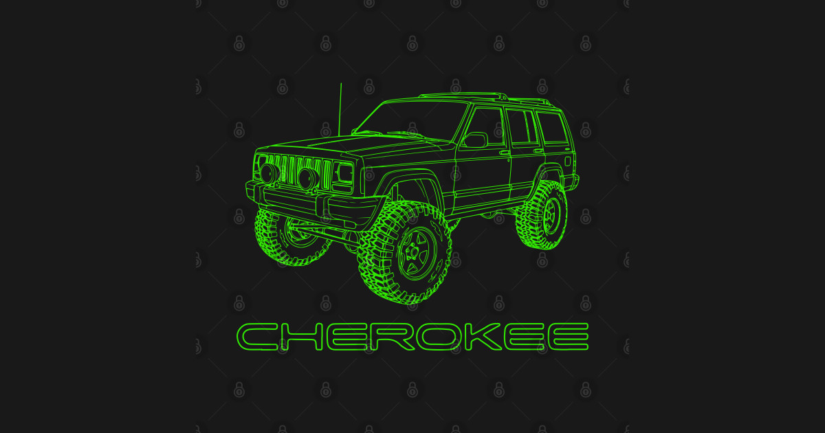 Cherokee XJ Lifted Overland Line Art Green - Jeep Cherokee Xj - T-Shirt ...