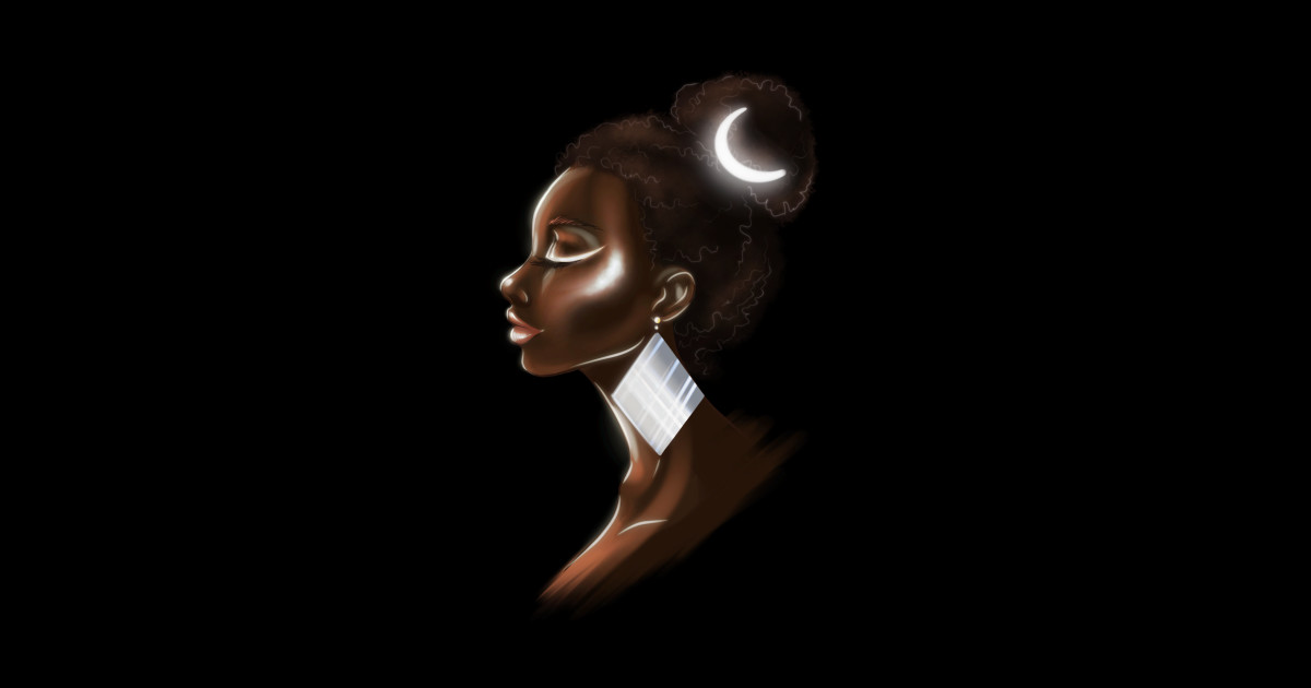 Black Woman African Moon Goddess Illustration - Black Goddess - Sticker ...
