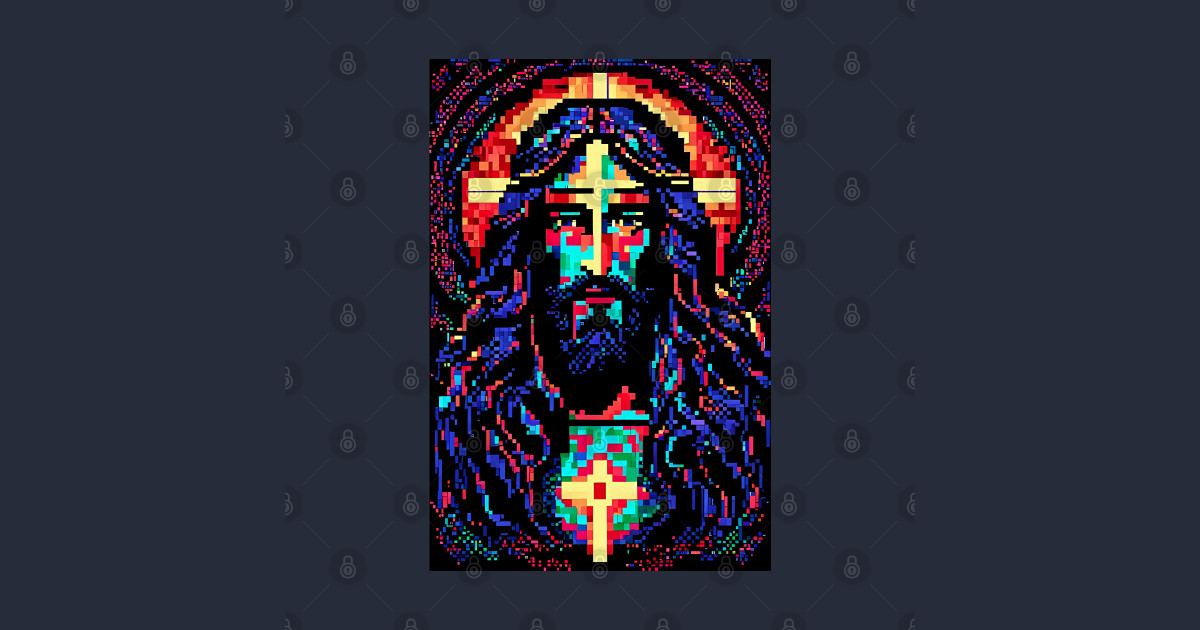 Pixelated neon Jesus Christ - Neon Jesus Christ - T-Shirt | TeePublic