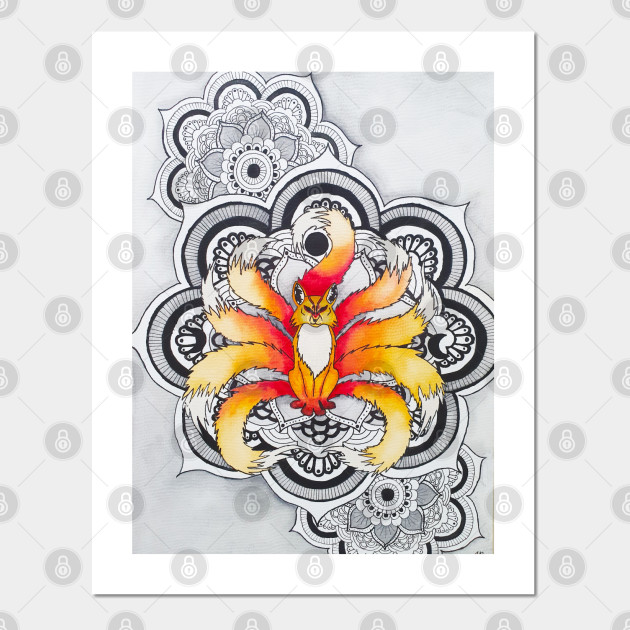 Flaming Kitsune Mandala - Kitsune Fox - Posters and Art Prints | TeePublic